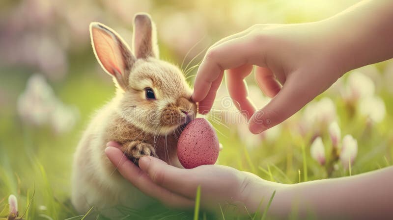 Realistic Easter Bunny Give an Easter Egg To a Kid for Easter Party ...