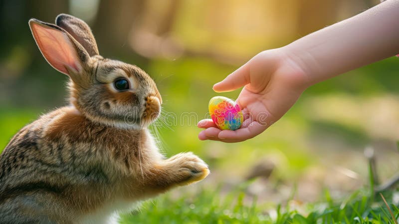 Realistic Easter Bunny Give an Easter Egg To a Kid for Easter Party ...