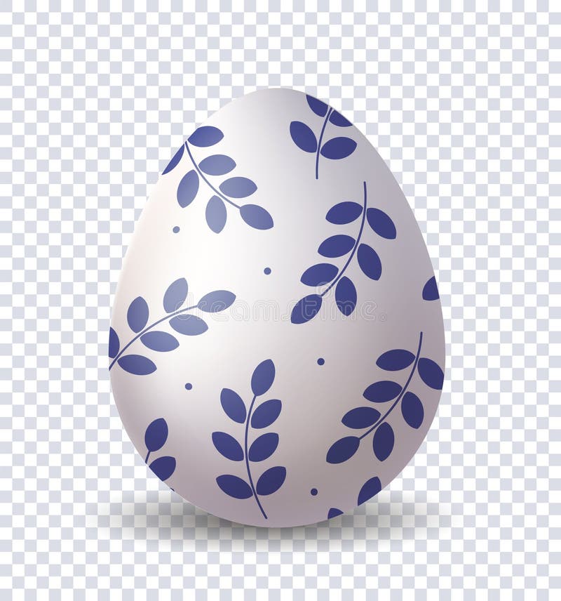 Realistic Easter Egg. Blue and White Patterns with Branches at Egg ...