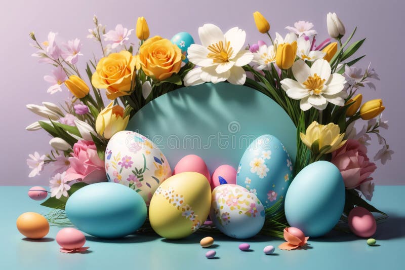 Realistic Easter Greeting Card, Banner with Flowers Stock Illustration ...