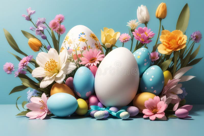 Realistic Easter Greeting Card, Banner with Flowers Stock Illustration ...