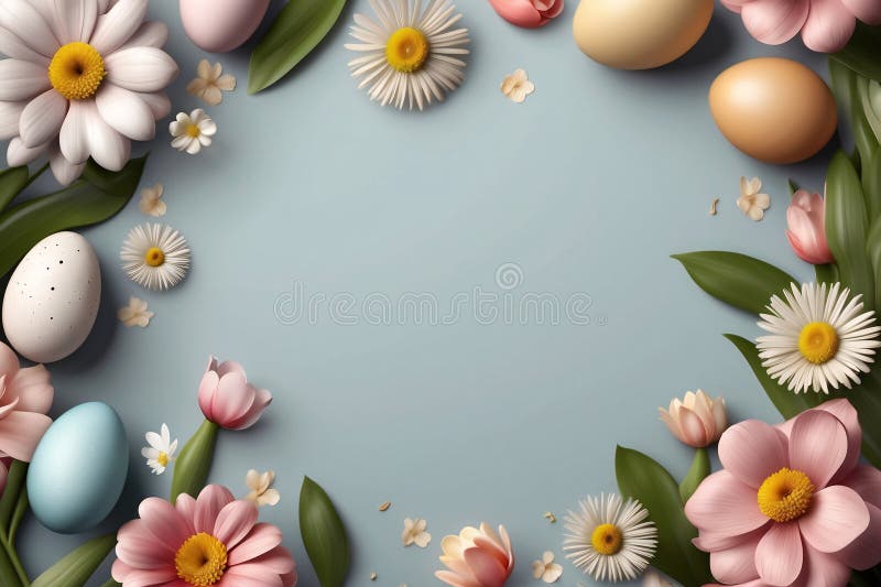Realistic Easter Greeting Card, Banner with Flowers Stock Illustration ...