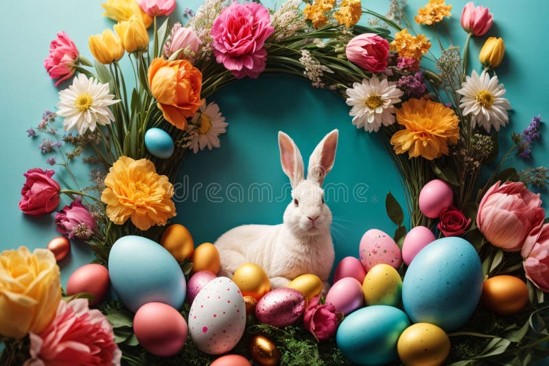 Realistic Easter Greeting Card, Banner with Flowers Stock Illustration ...