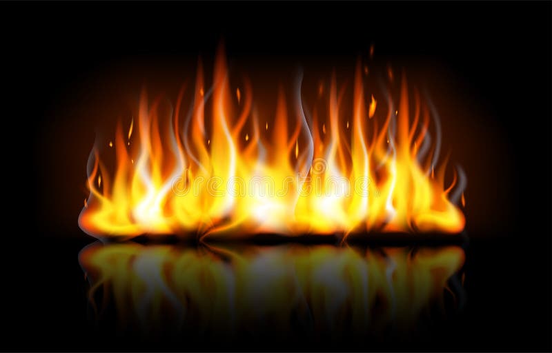 Realistic Fire Flames with Reflection Stock Vector - Illustration of ...