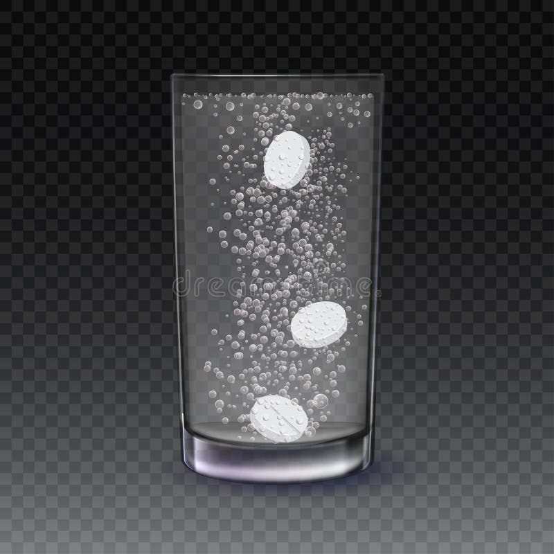 Realistic Effervescent Three Tablets in Glass of Water. Realistic ...