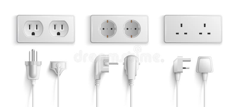 Realistic Electric Socket and Plug White Set Stock Vector ...