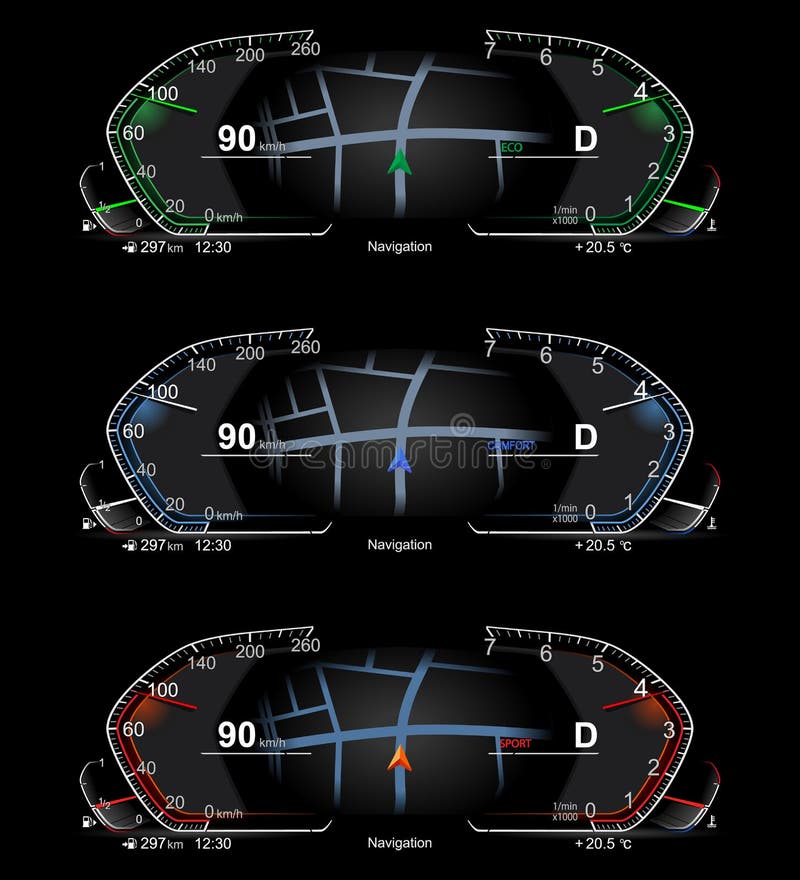 Realistic car dashboard stock vector. Illustration of odometer - 130455591
