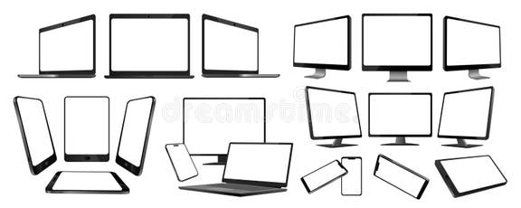 Realistic Electronic Devices Mega Set in Flat Graphic Design. Vector ...