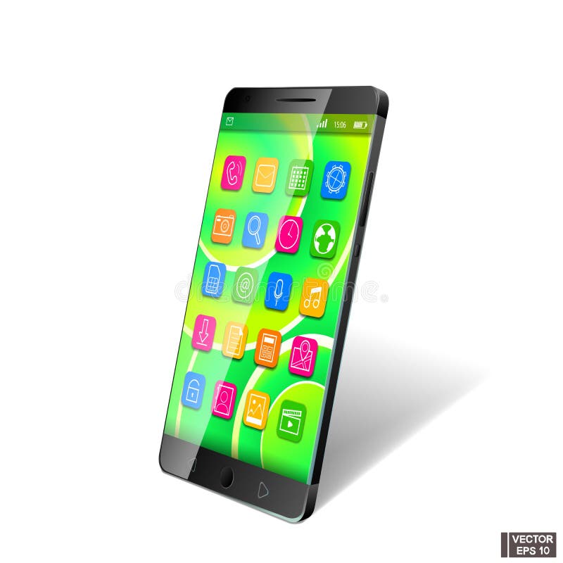 Realistic Elegant Smartphone with Screen Icons, Applications Stock ...