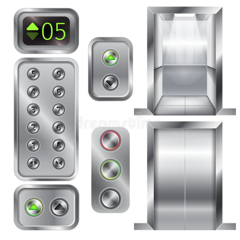 Realistic Elevator and Button Panel Stock Vector - Illustration of gate ...