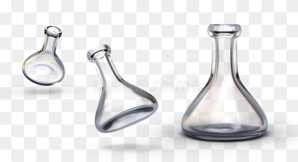 Realistic Empty Erlenmeyer Flask. Vertical and Inclined Position Stock ...