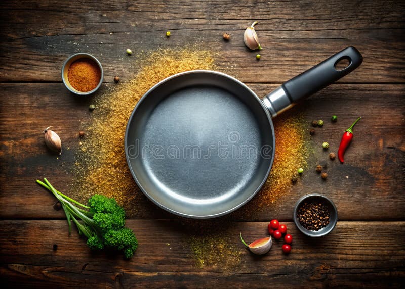 Realistic Empty Frying Pan Top Down View Double Exposure Stock Image ...