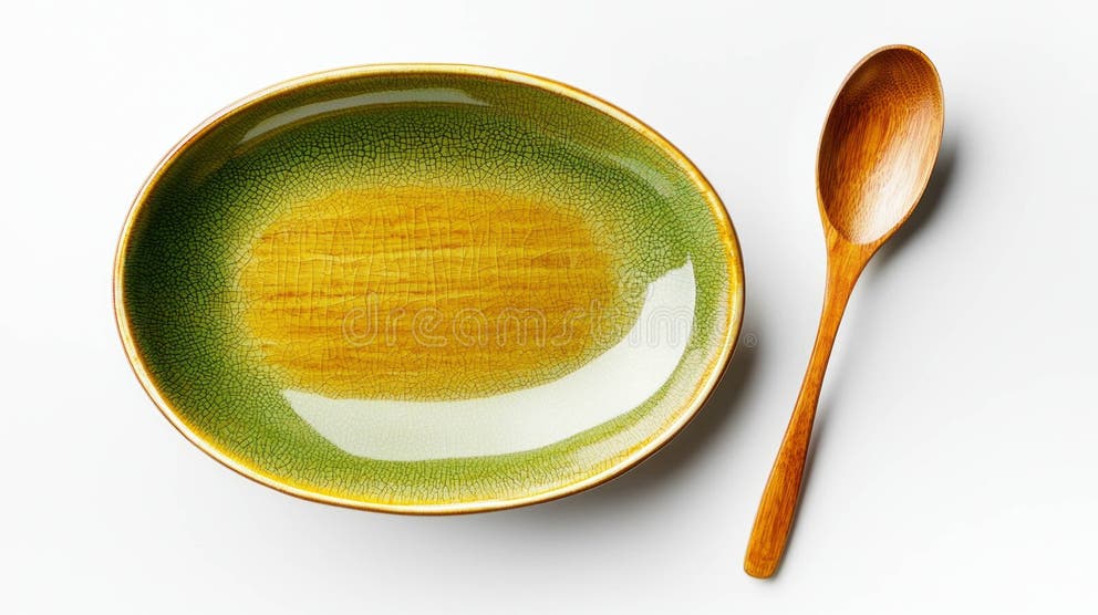 Realistic Empty Oval Ceramic Platter with Elegant Wooden Spoon for ...