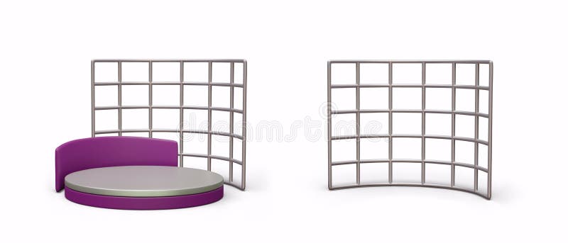 Realistic Empty Stage with Mesh Wall, Metal Grid for Web Design. Set of ...