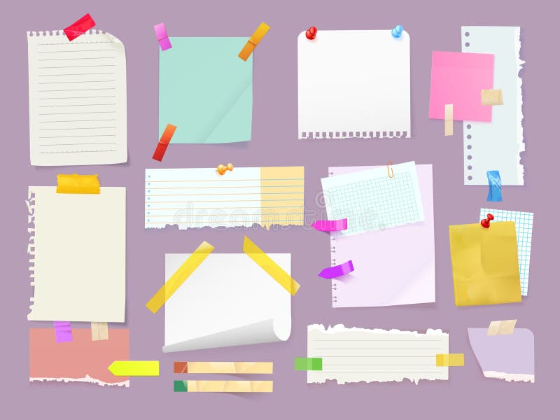 Realistic Empty Sticky Notes. White Blank Paper Note on Adhesive ...