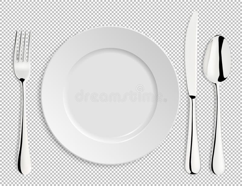 Realistic Empty Vector Plate with Spoon, Knife and Fork Isolated ...