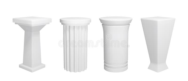 Realistic Exhibition Product Stand. White Vector Square Pedestal Mockup ...