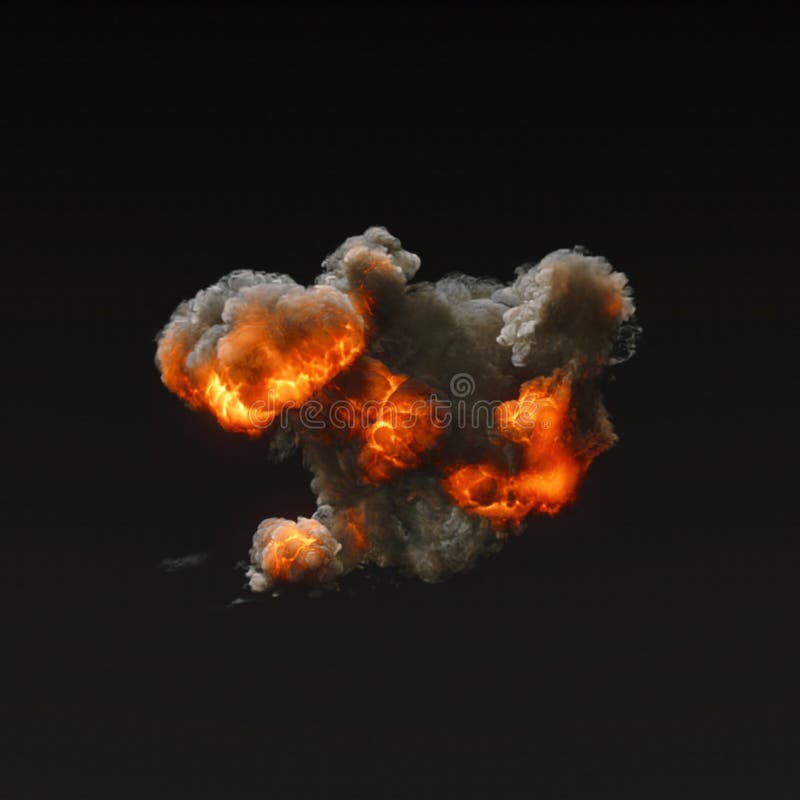 Explosion with Bright Flames and Black Smoke on a Dark Background. 3d ...