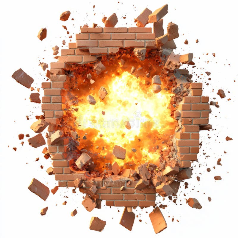 Realistic Explosion Effect on a Brick Wall, Creating a Large Hole with ...
