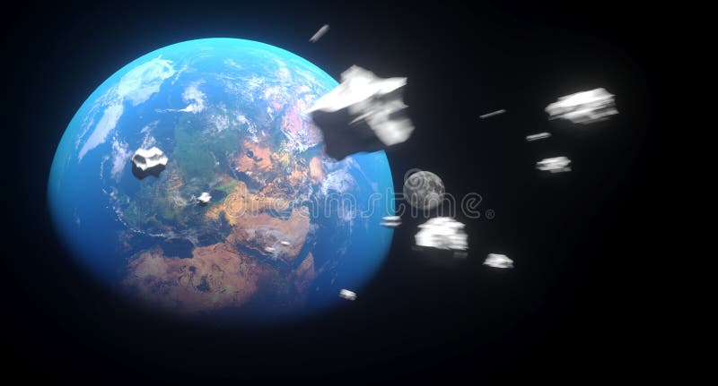Realistic Falling Asteroids To the Earth Stock Illustration ...