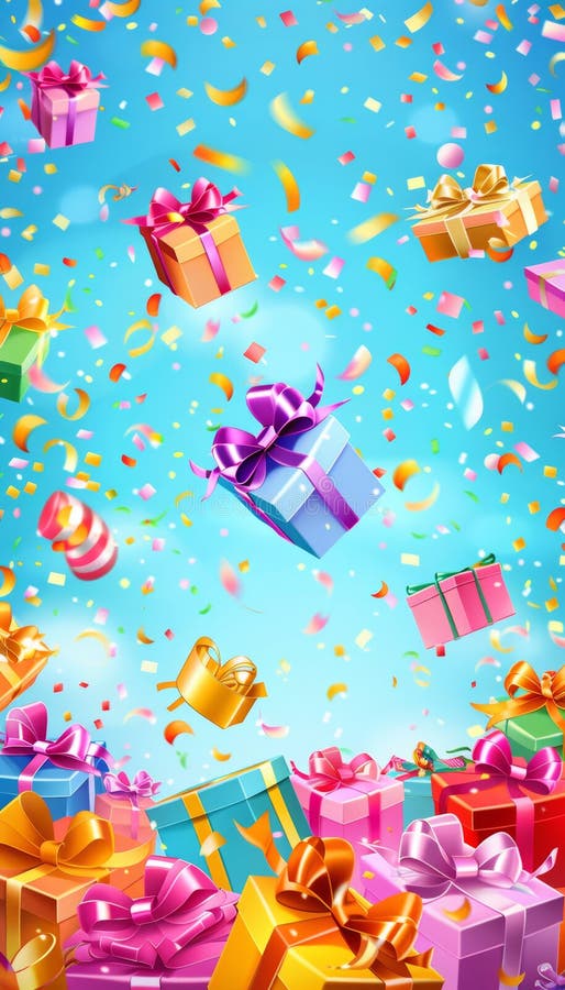 Realistic Falling Gift Boxes on Festive Background for Holiday Surprise ...