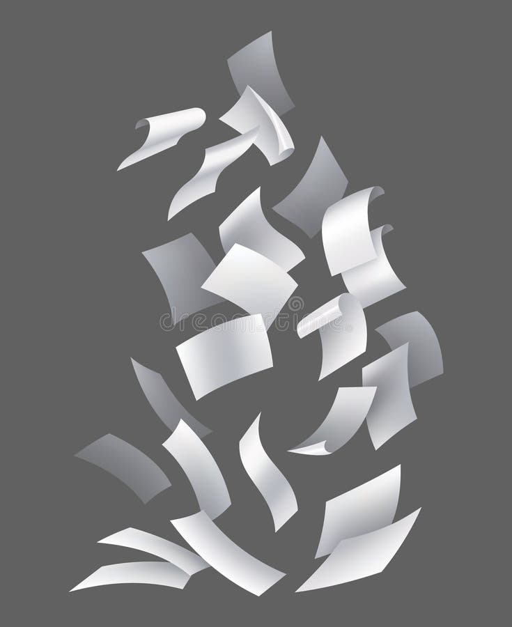 Realistic Falling Paper Sheets. Set of Flying Curved Leaves of Paper ...