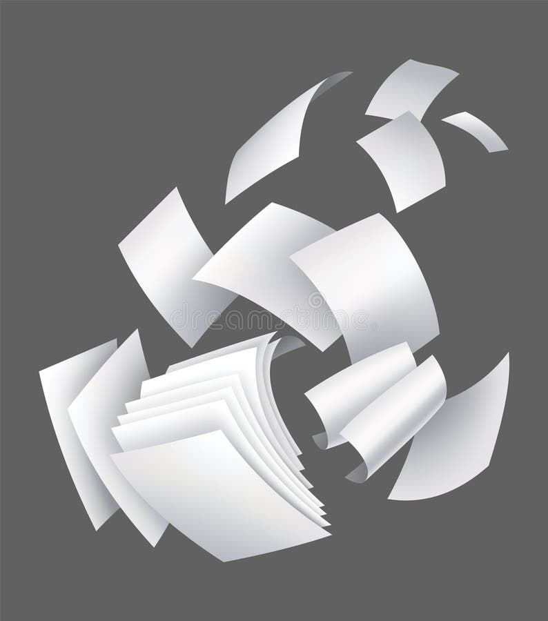 Realistic Falling Paper Sheets. Set of Flying Curved Leaves of Paper ...