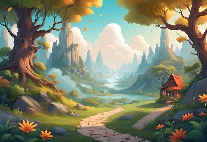 Realistic Fantastic Cartoon Style Artwork Scene Stock Illustration ...