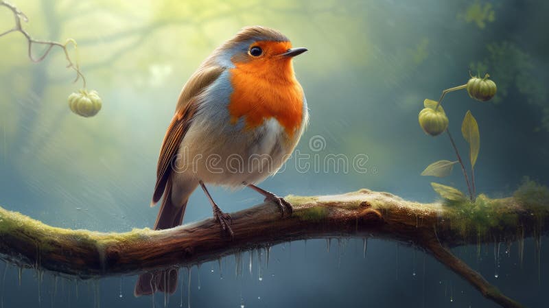 Realistic Fantasy Artwork of Robin Poll Sitting on a Perch Stock ...