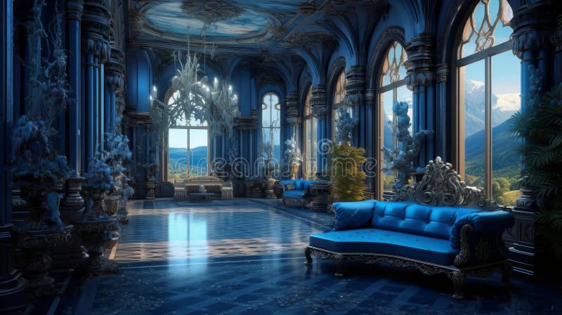 A Realistic Fantasy Blue Interior of the Royal Palace. Generative AI ...