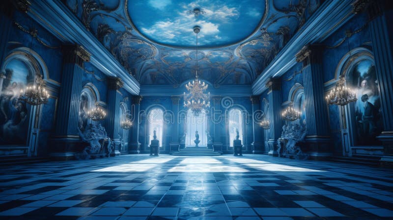 A Realistic Fantasy Blue Interior of the Royal Palace. Generative AI ...