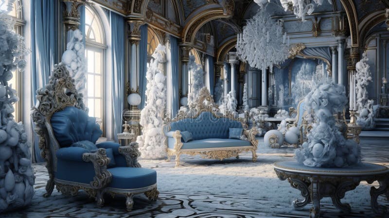A Realistic Fantasy Blue Interior of the Royal Palace. Generative AI ...