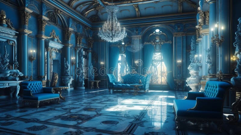 A Realistic Fantasy Blue Interior of the Royal Palace. Generative AI ...
