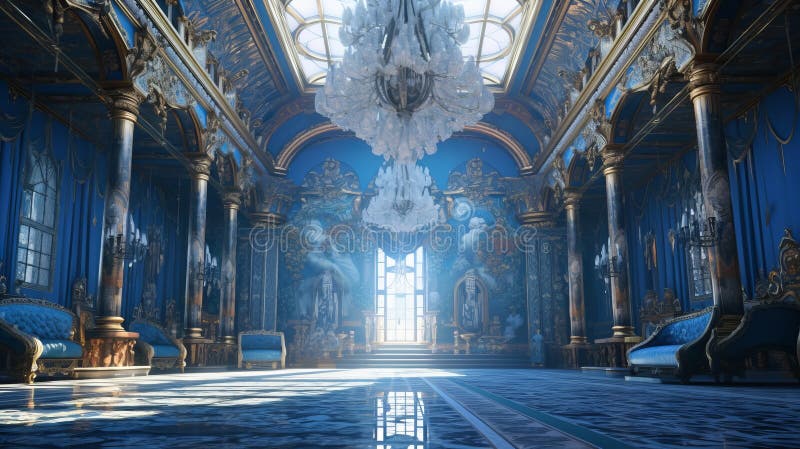 A Realistic Fantasy Blue Interior of the Royal Palace. Generative AI ...