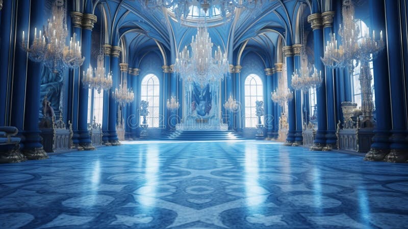 A Realistic Fantasy Blue Interior of the Royal Palace. Generative AI ...