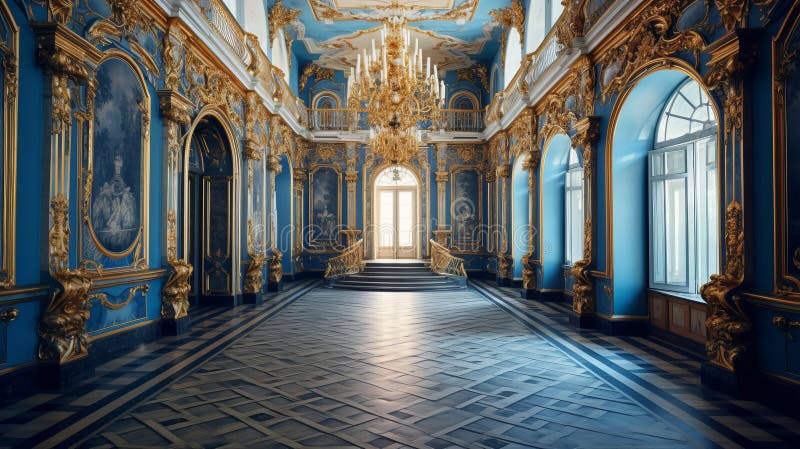 A Realistic Fantasy Blue Interior of the Royal Palace. Generative AI ...
