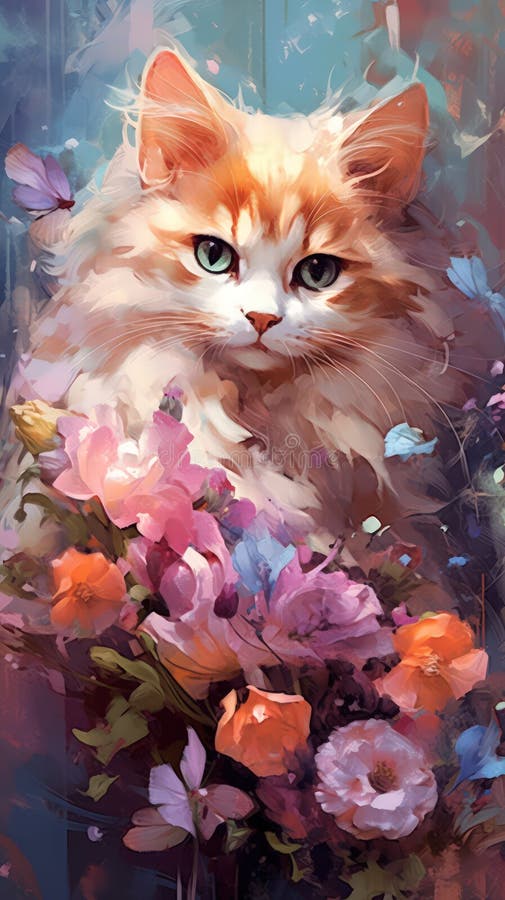 Realistic Fantasy Cat in Flower AI Generated Stock Illustration ...