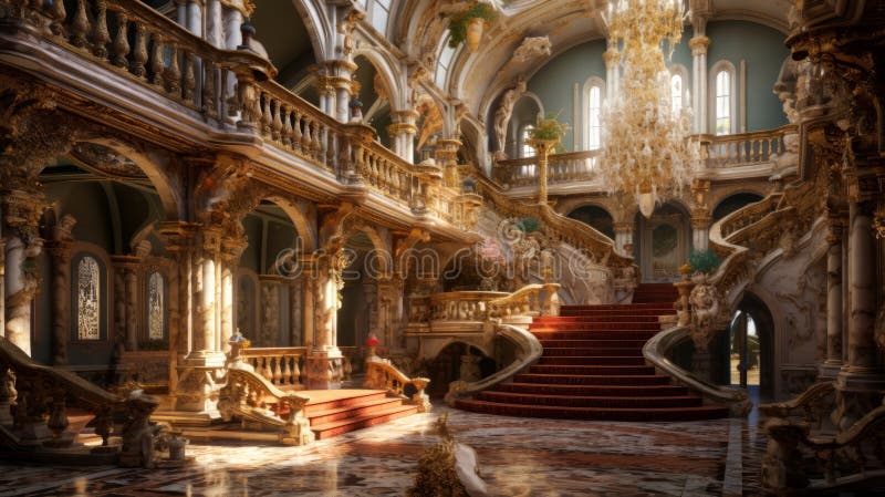 A Realistic Fantasy Blue Interior of the Royal Palace. Generative AI ...