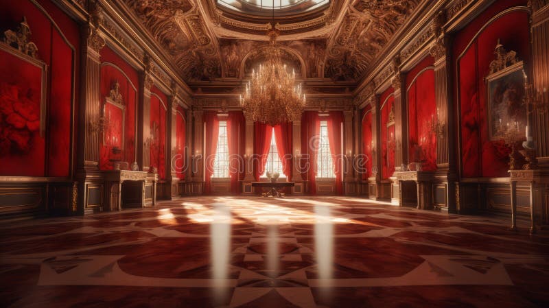 A Realistic Fantasy Red Interior of the Royal Palace. Generative AI ...