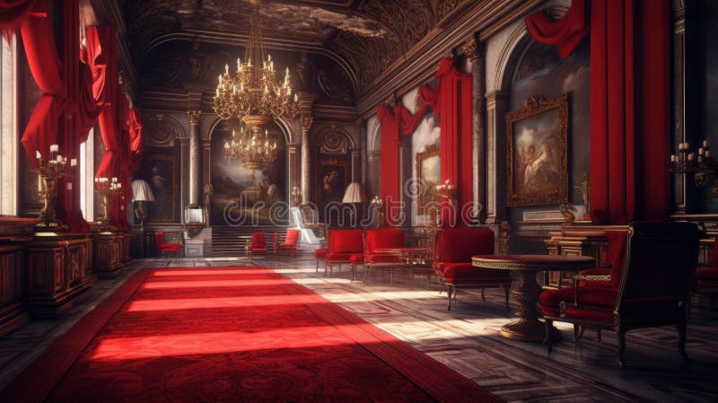 A Realistic Fantasy Red Interior of the Royal Palace. Generative AI ...