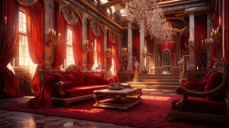 A Realistic Fantasy Red Interior of the Royal Palace. Generative AI ...