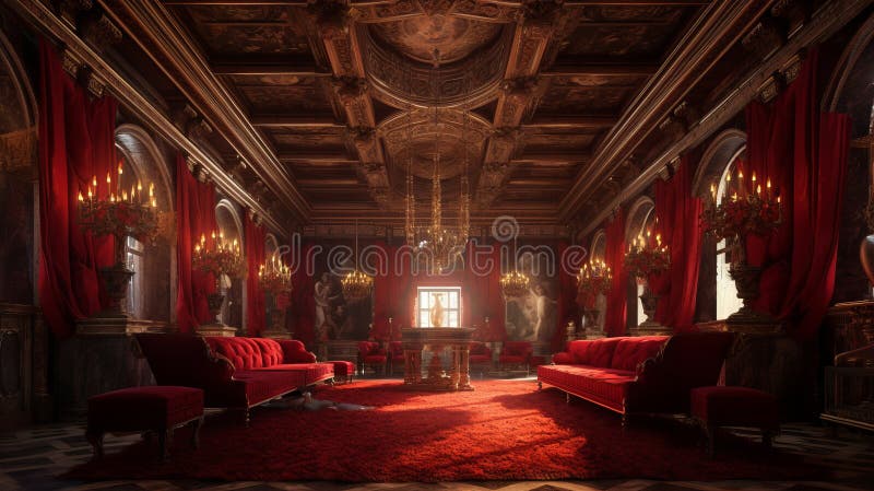 A Realistic Fantasy Red Interior of the Royal Palace. Generative AI ...