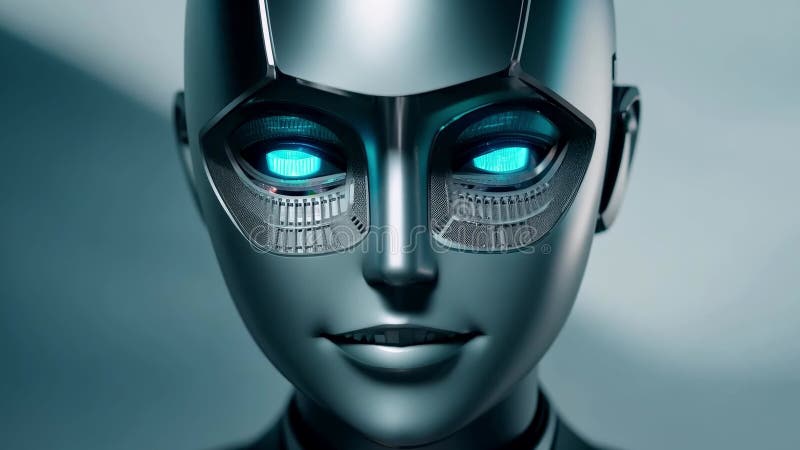 Female Android with Realistic Features, Including Long Dark Hair and ...