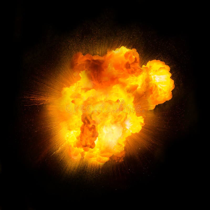 Realistic Fiery Explosion with Sparks Over a Black Background Stock ...