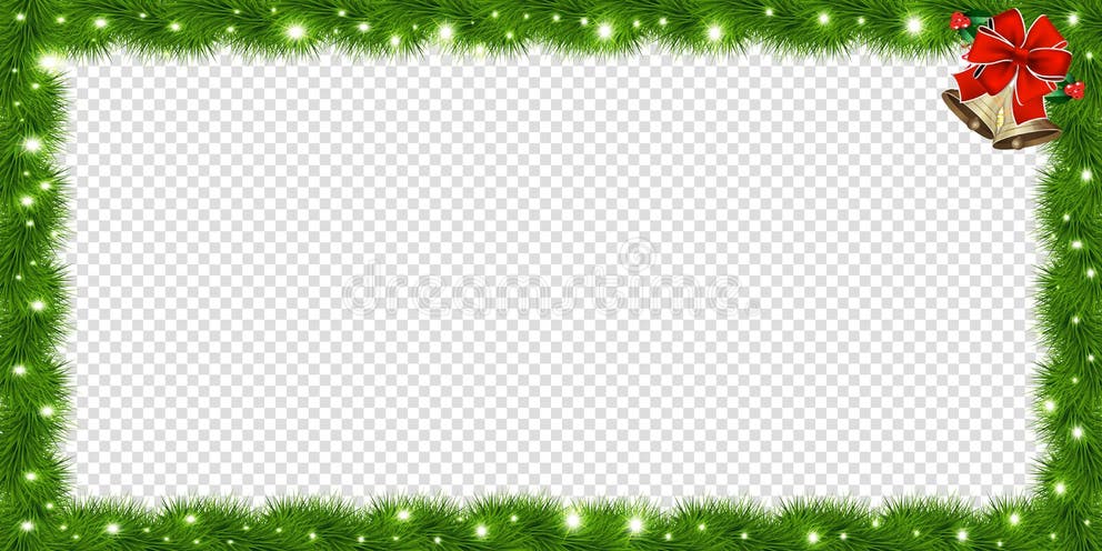 Realistic Fir-tree Sparkling Rectangle Frame with Red Bow and Bells ...