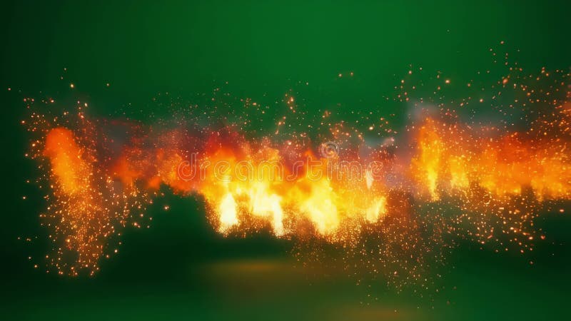 Realistic Fire Burning with Sparks on Green Screen Background Stock ...