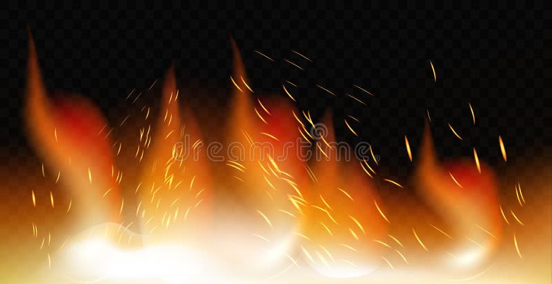 Realistic Fire on a Dark Background - Vector Stock Vector ...