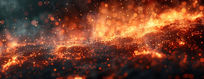 Realistic Fire Ember Particles on Dark Background with Blurred Flames ...