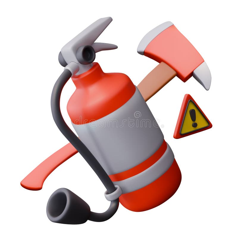 Realistic Fire Extinguisher with Blank Label, Fire Axe, Attention Sign ...