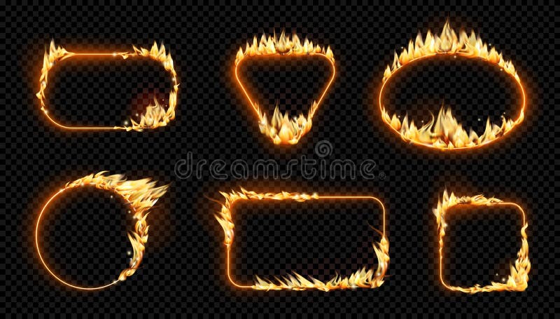 Realistic Fire Flame, Fiery Borders and Frames Stock Vector ...